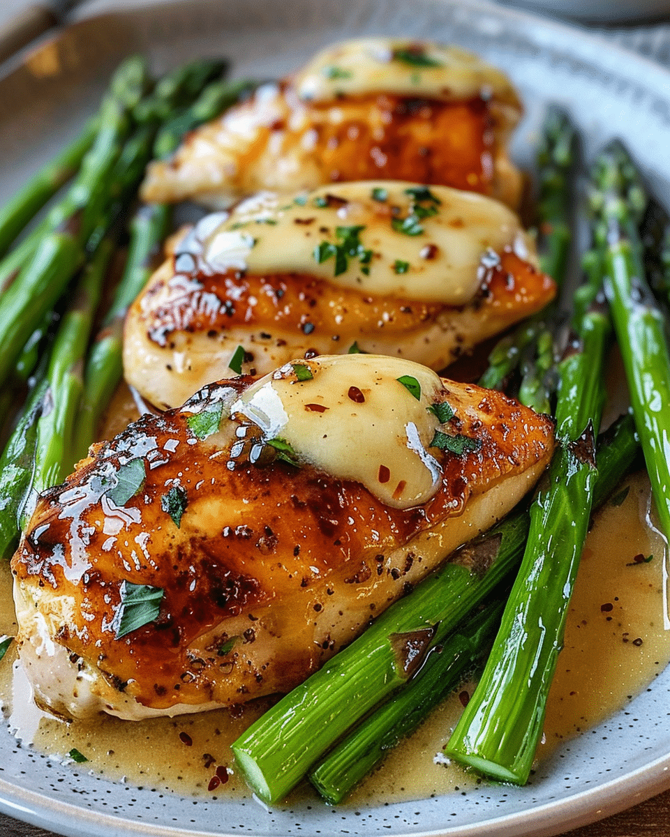 Honey Mustard Chicken with Roasted Asparagus and Cheese | Sue Recipe