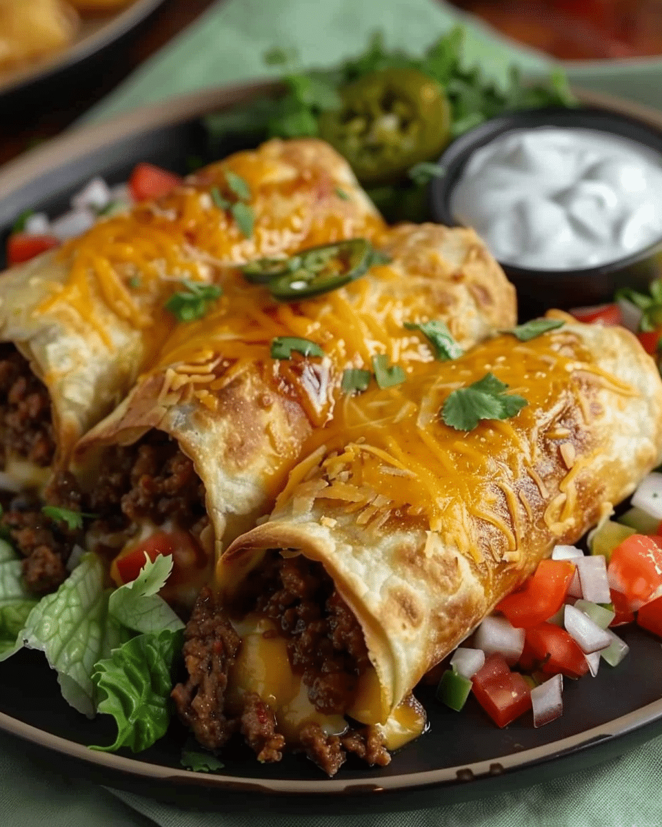 Beef and Cheese Chimichangas | Sue Recipe