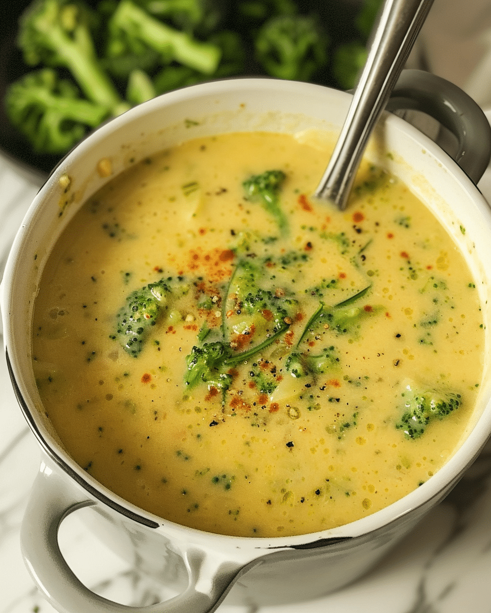 High Protein Broccoli Cheddar Soup | Sue Recipe