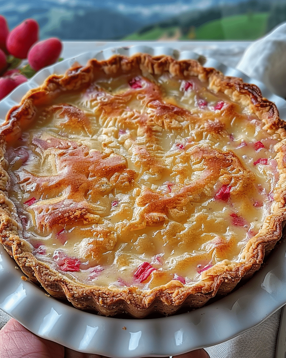 Crustless Rhubarb Custard Pie | Sue Recipe