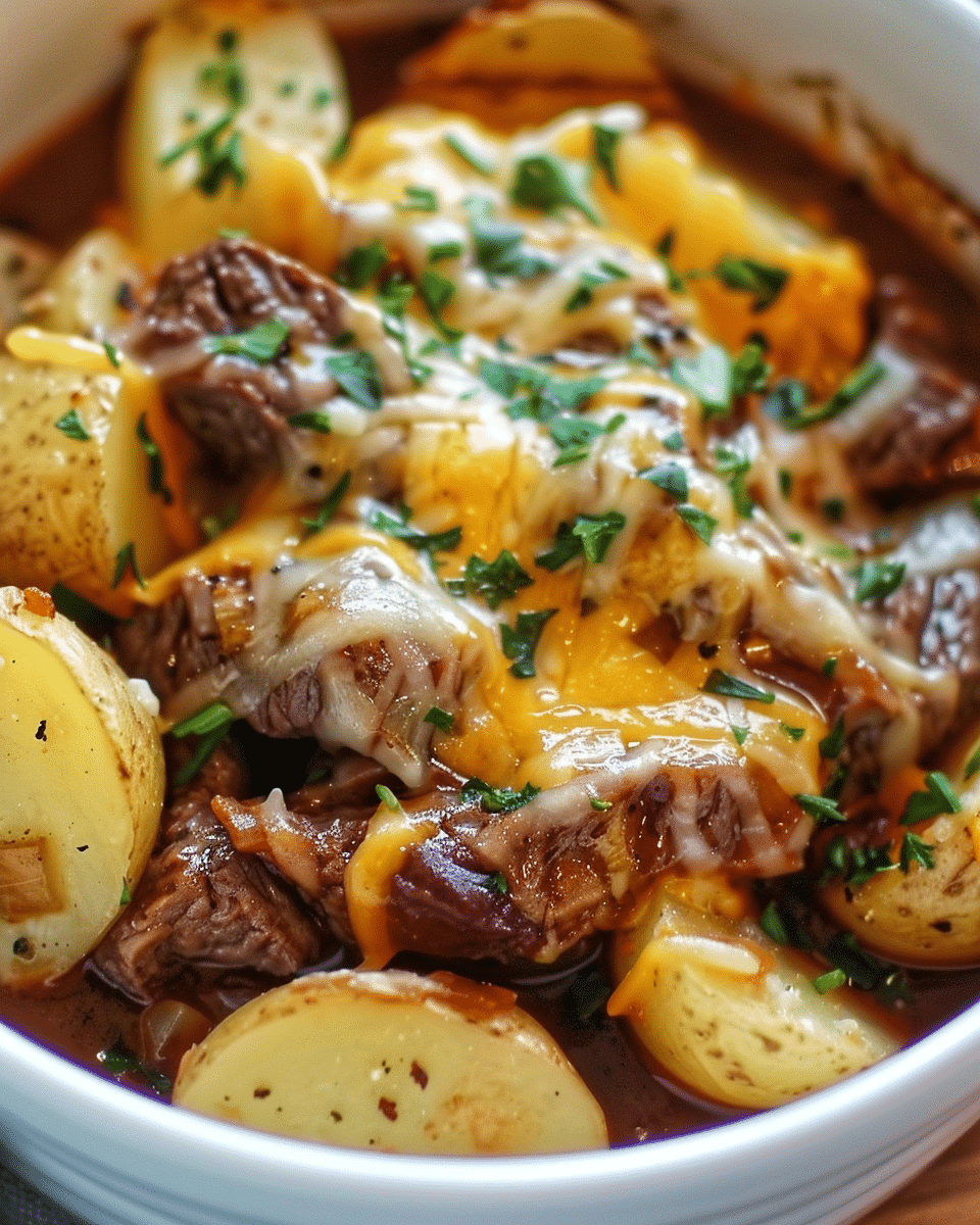 Crockpot Loaded Steak and Potato Bake | Sue Recipe