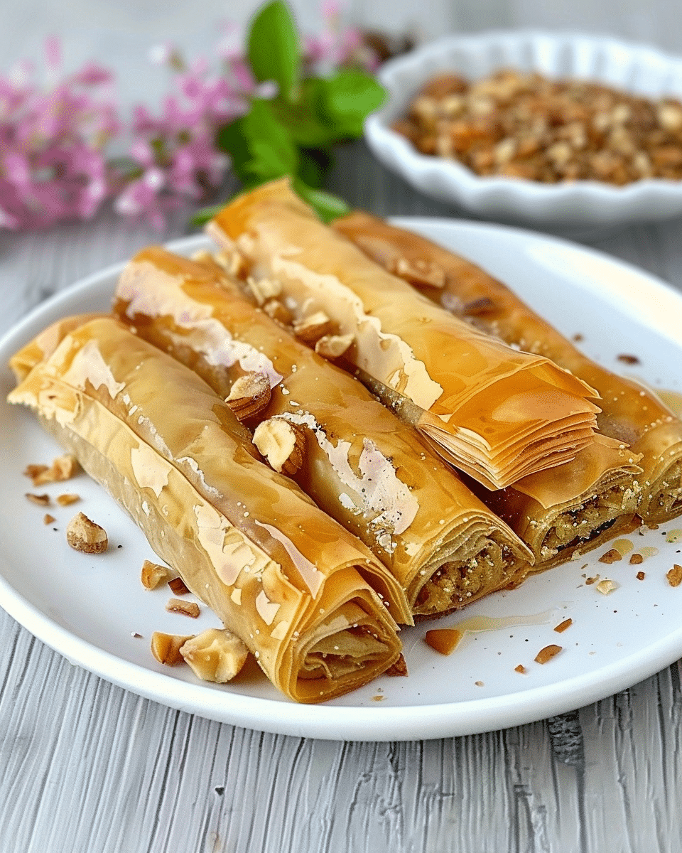 Syrupy Walnut Phyllo Rolls – Baklava Rolls | Sue Recipe