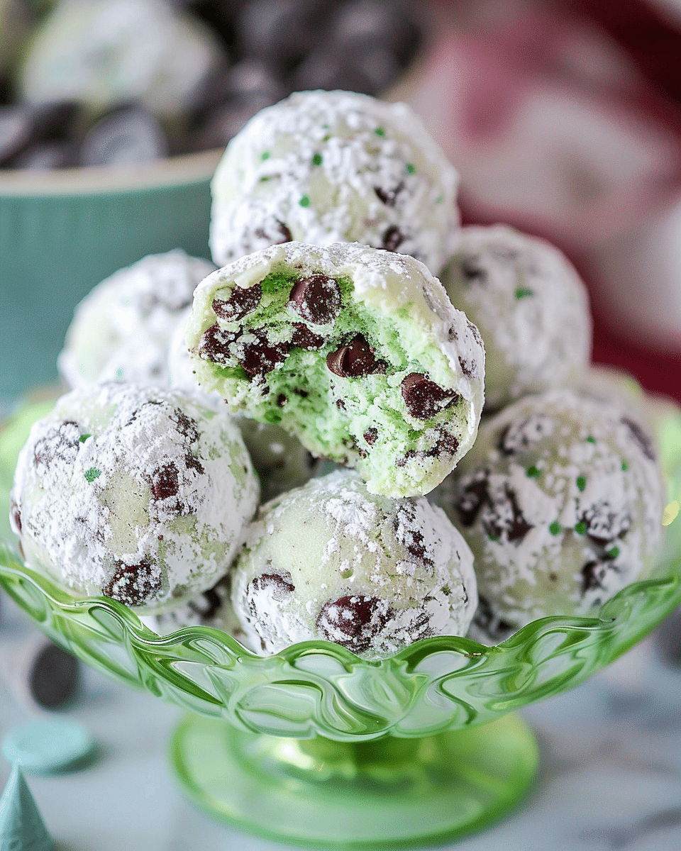 Mint Chocolate Chip Snowball Cookies | Sue Recipe