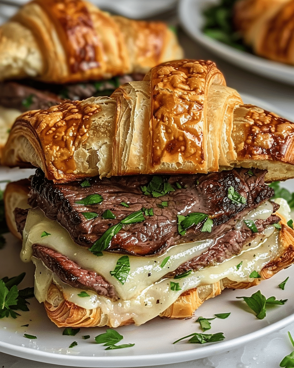 Black Garlic Butter Steak & Brie Croissant Melt | Sue Recipe