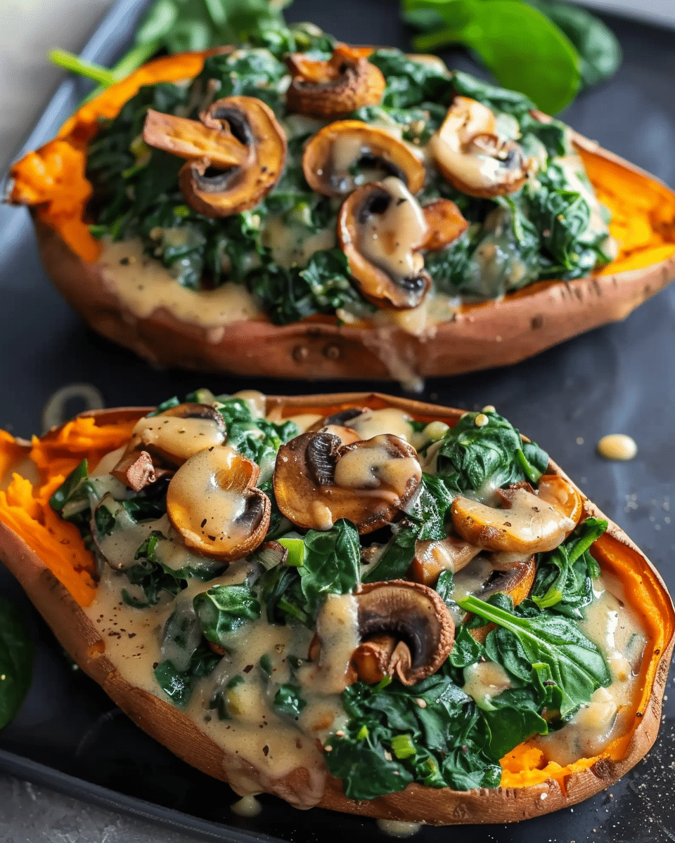 Creamy Mushroom and Spinach Stuffed Sweet Potatoes | Sue Recipe