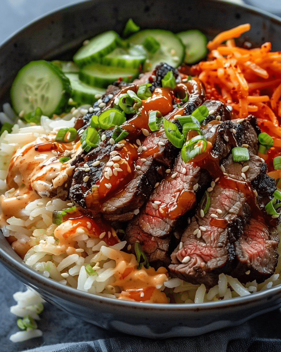 Korean BBQ Steak Rice Bowls with Spicy Cream Sauce | Sue Recipe