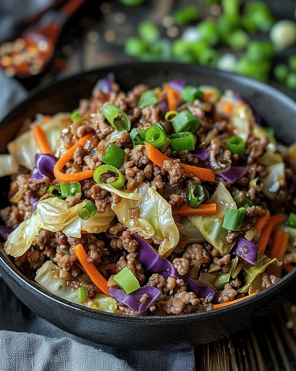 Healthy Chinese Ground Beef & Cabbage Stir Fry Stack | Sue Recipe