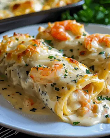 Shrimp & Crab Alfredo Lasagna Roll-Ups | Sue Recipe