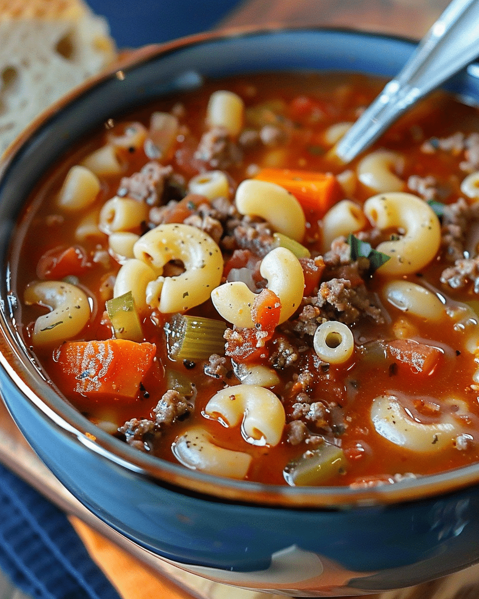 Beef Macaroni Soup Recipe: Hearty Hamburger Soup | Sue Recipe