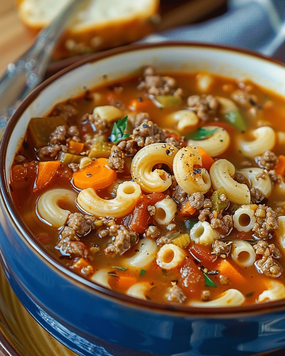 Beef Macaroni Soup Recipe: Hearty Hamburger Soup | Sue Recipe