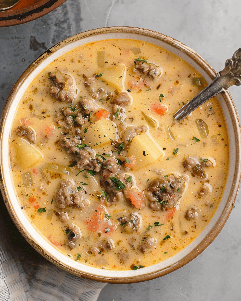 Hearty Cheeseburger Soup | Sue Recipe