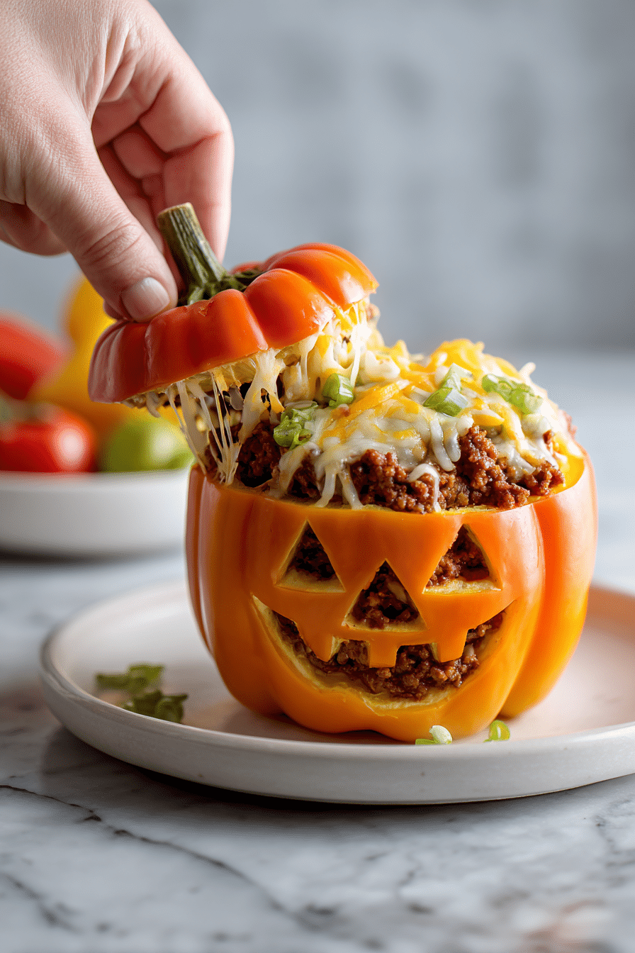 Spooky Stuffed Bell Peppers | Sue Recipe