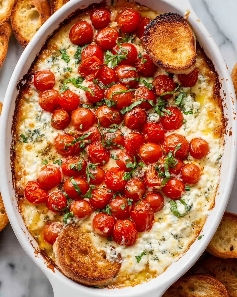 Caprese Dip with Roasted Cherry Tomatoes and Melty Mozzarella