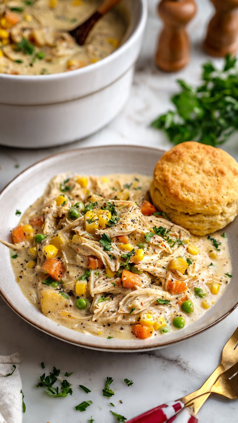 Slow Cooker Chicken Pot Pie with Biscuits: Cozy Comfort Food