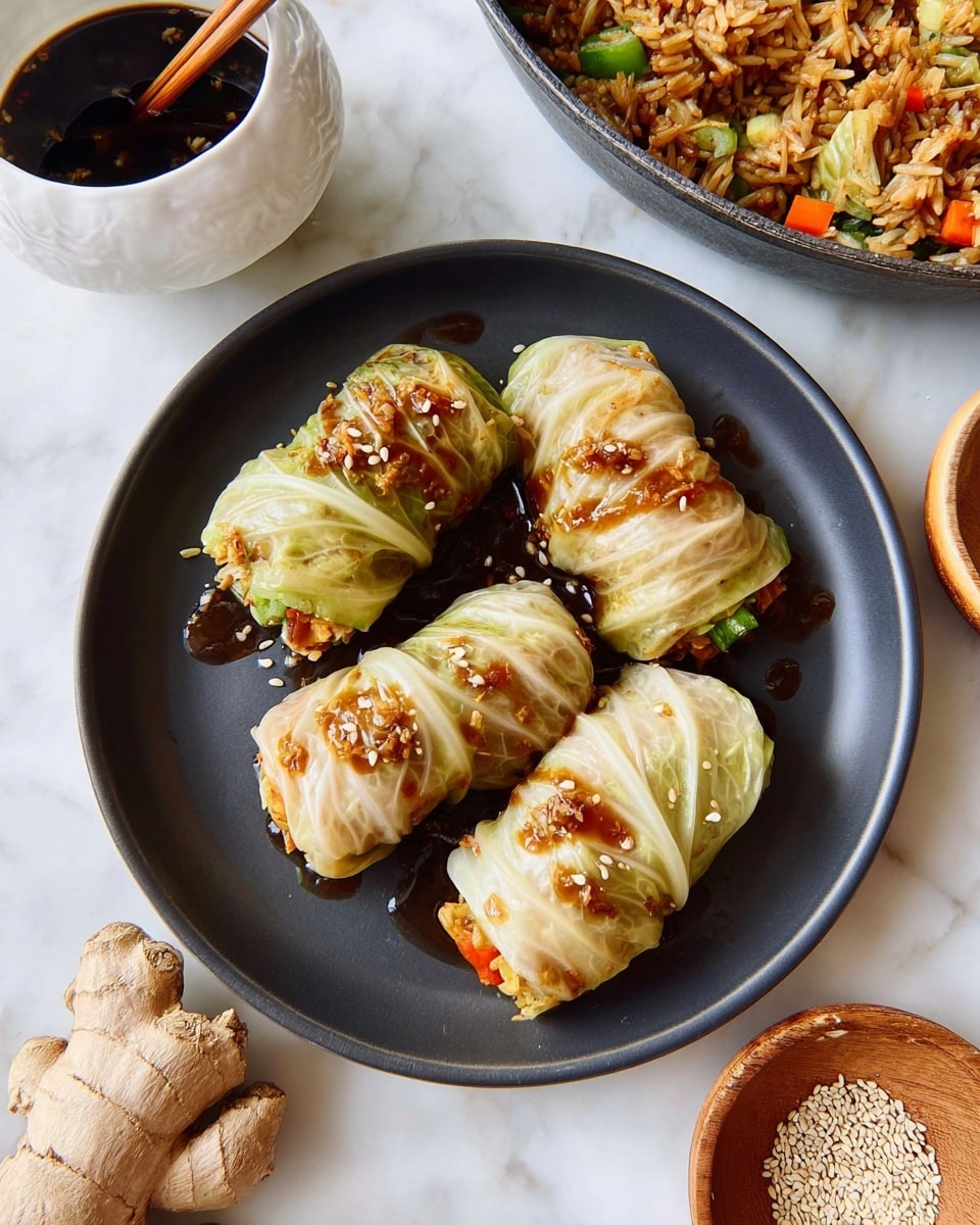 Vegan Cabbage Rolls with Ginger-Tamari Sauce | Cozy & Flavorful