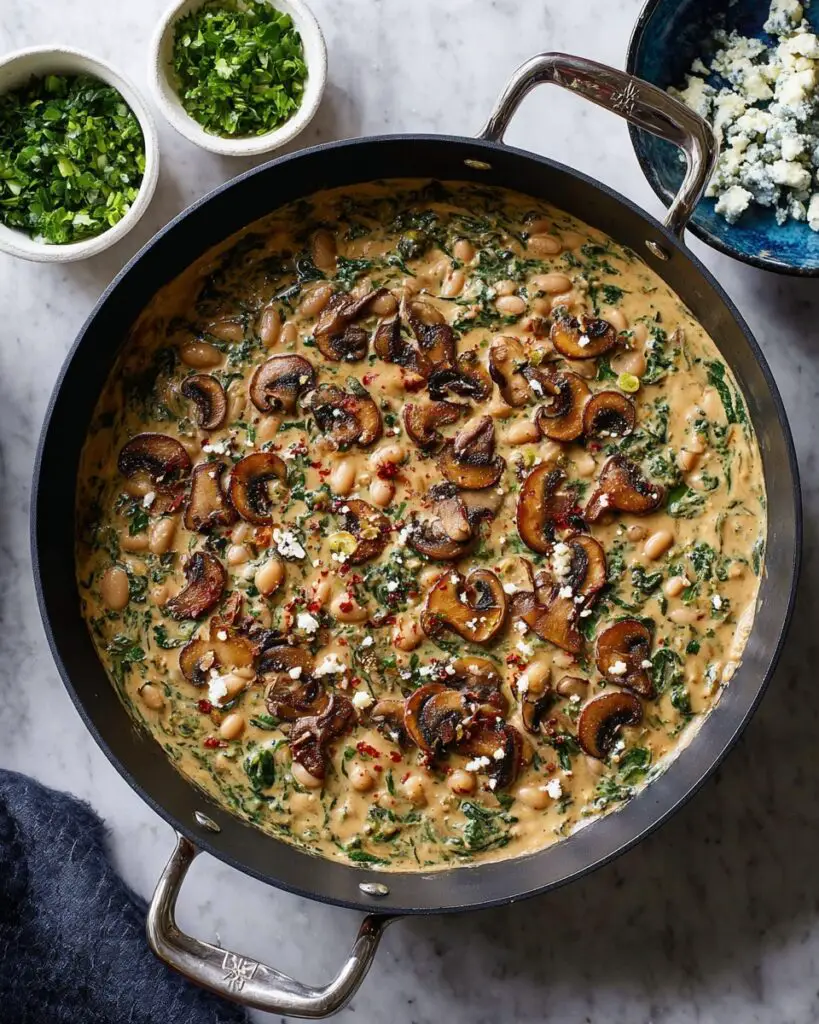 Spinach and Mushroom Vegan Bean Skillet - Delicious and Easy