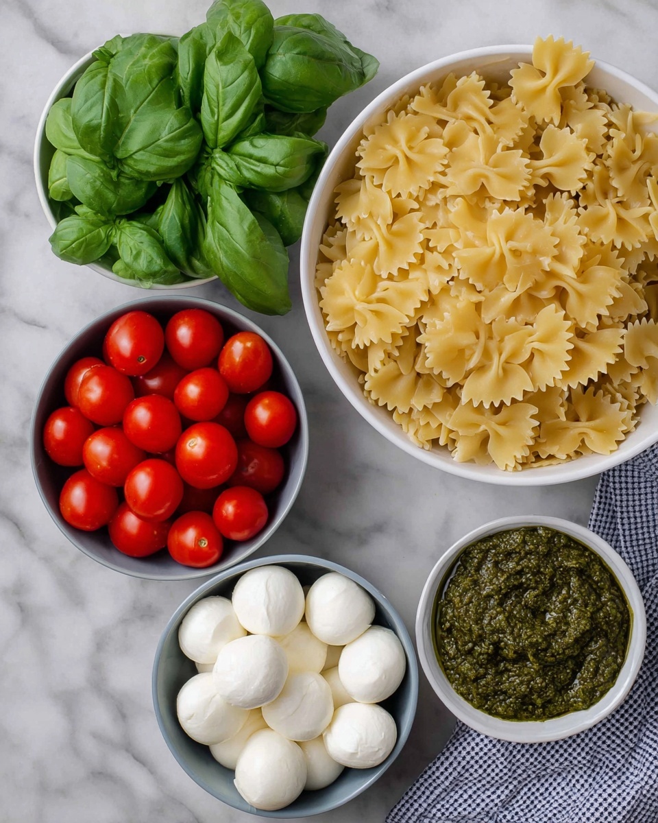 Bow Tie Pasta Salad with Pesto, Cherry Tomatoes & Mozzarella